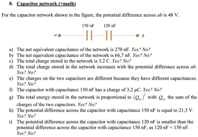 8. Capacitor network (+math) For the capacitor network shown in the figure, the potential ...
