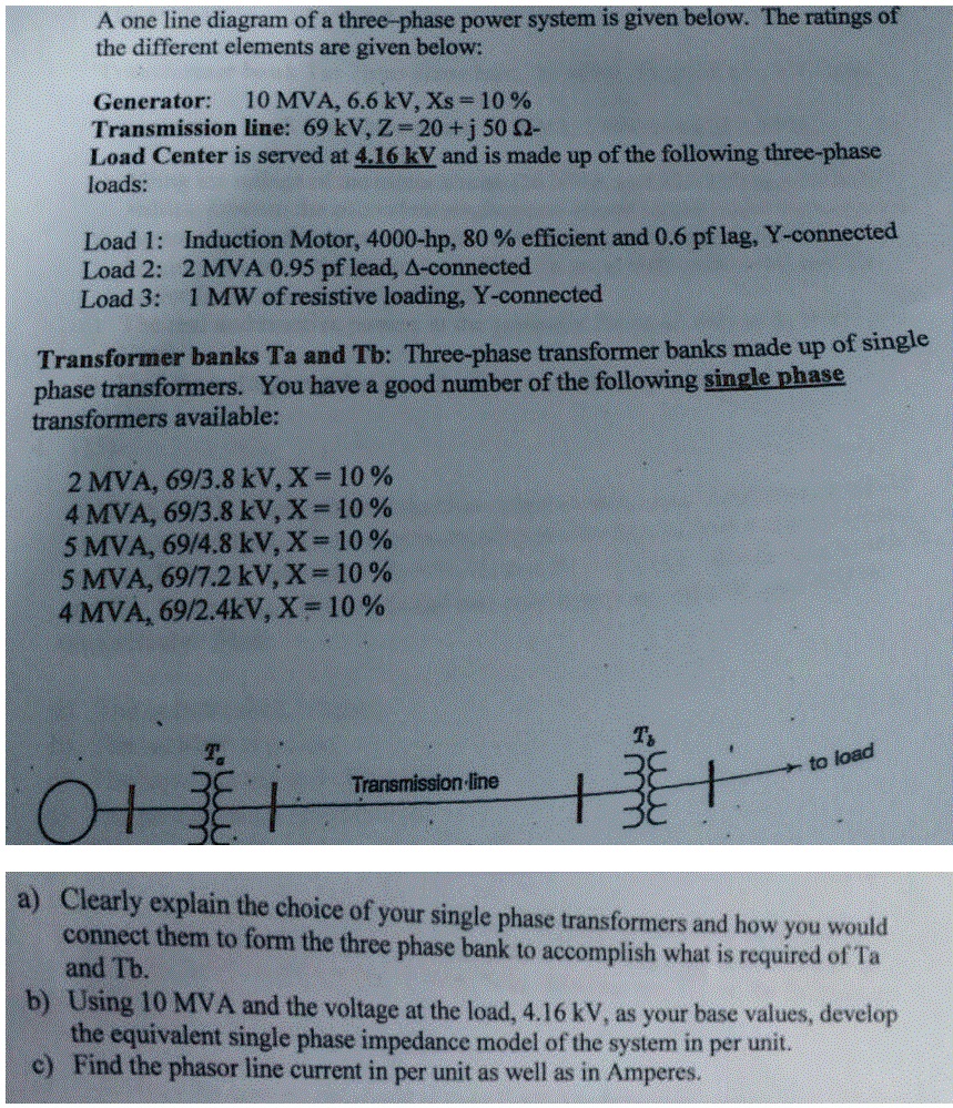 SOLVED: A one-line diagram of a three-phase power system is given below. The ratings of the ...