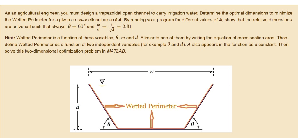 SOLVED: Please solve using MATLAB As an agricultural engineer, you must ...