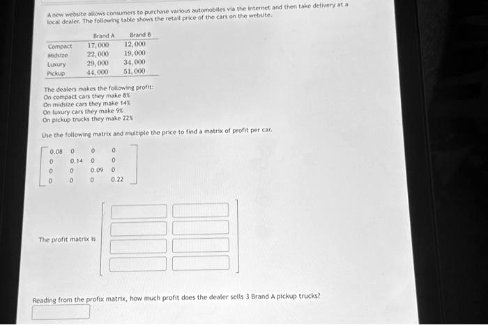 SOLVED: A new website allows consumers to purchase various automobiles ...