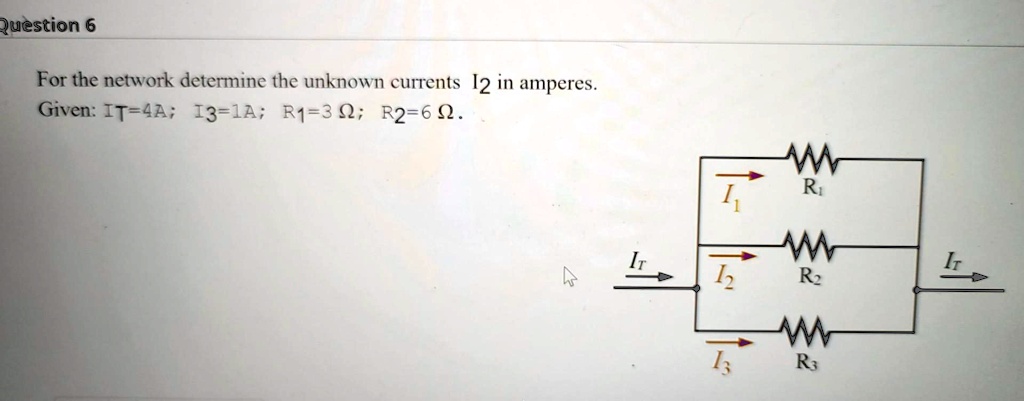SOLVED: For the network, determine the unknown currents I2 in amperes. Given IJ = 4A, I3 = 1A ...