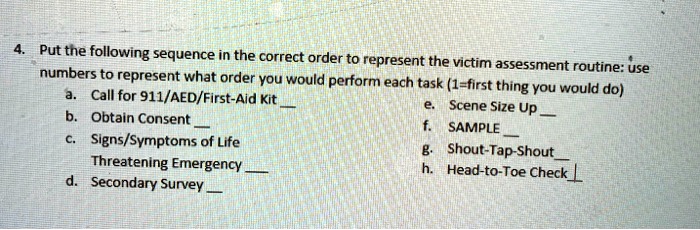 SOLVED: Put the following sequence in the correct order to represent ...