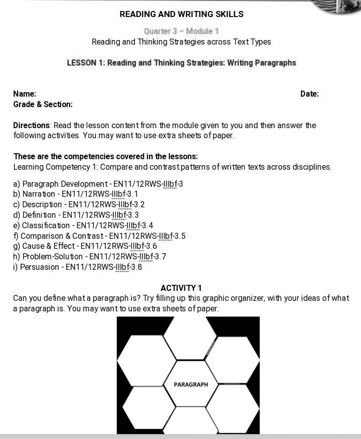 SOLVED: Can you define what a paragraph is? Try filling up this graphic ...
