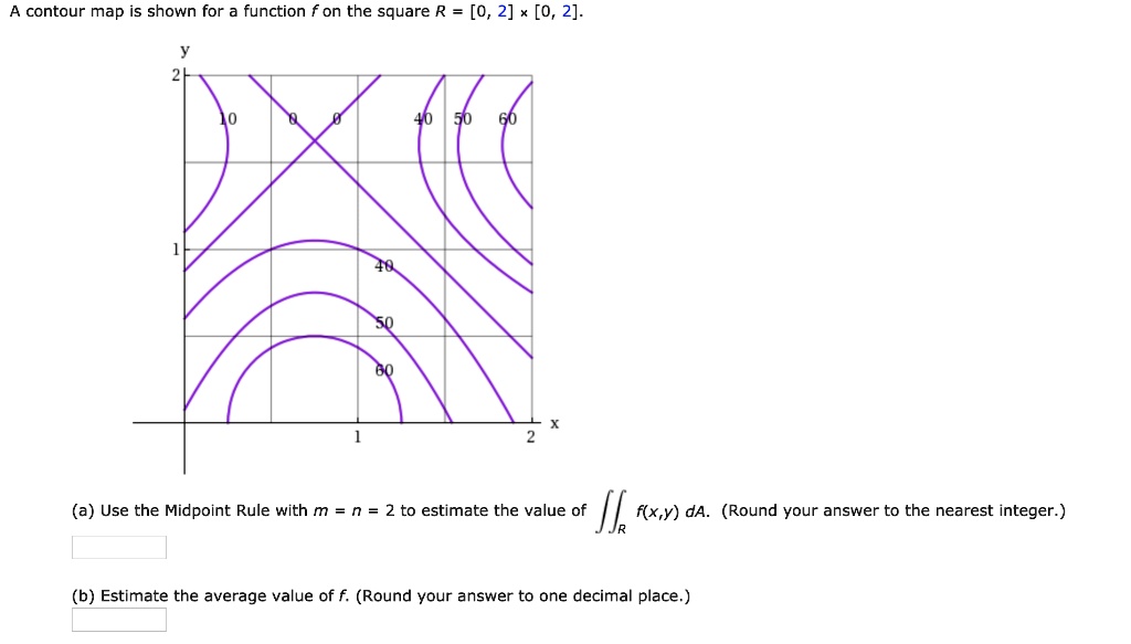 SOLVED: contour map is shown for function on the square R [0, 2] [0, 2] Use the Midpoint Rule ...