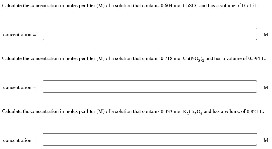 Calculate the concentration in moles per liter m of a...