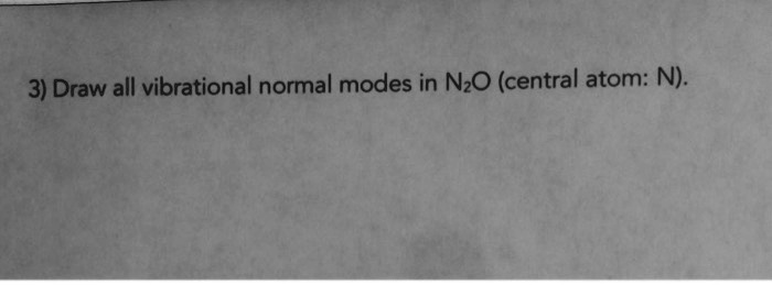 Draw all vibrational normal modes in N2O (central atom: N).