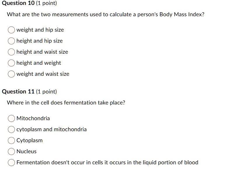 SOLVED: Question 10 (1 point) What are the two measurements used to ...