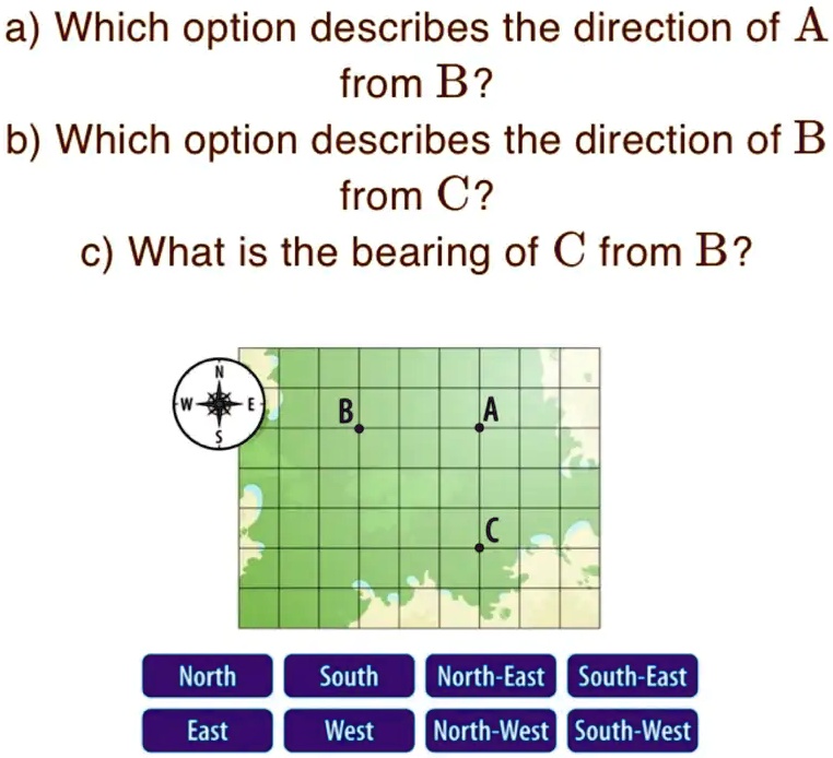 a which option describes the direction of a from b b which option ...