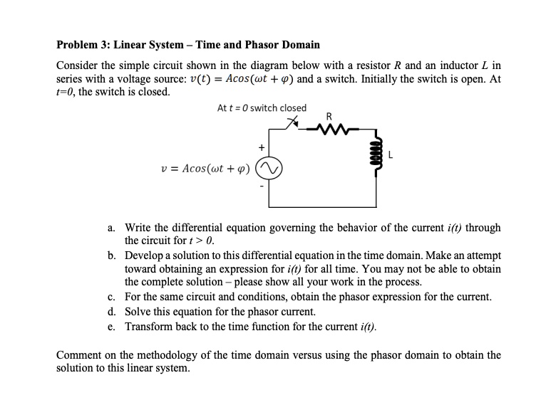 Problem 3: Linear System - Time and Phasor Domain Consider the simple circuit shown in the ...