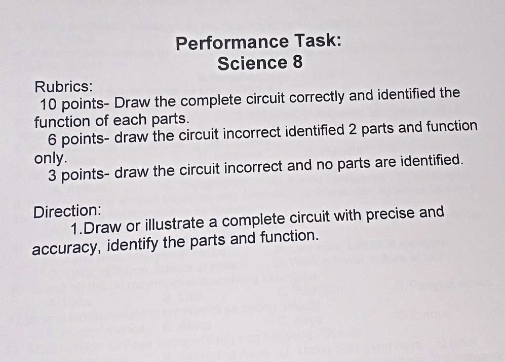 Rubrics: Performance Task: Science 8 10 points- Draw the complete ...