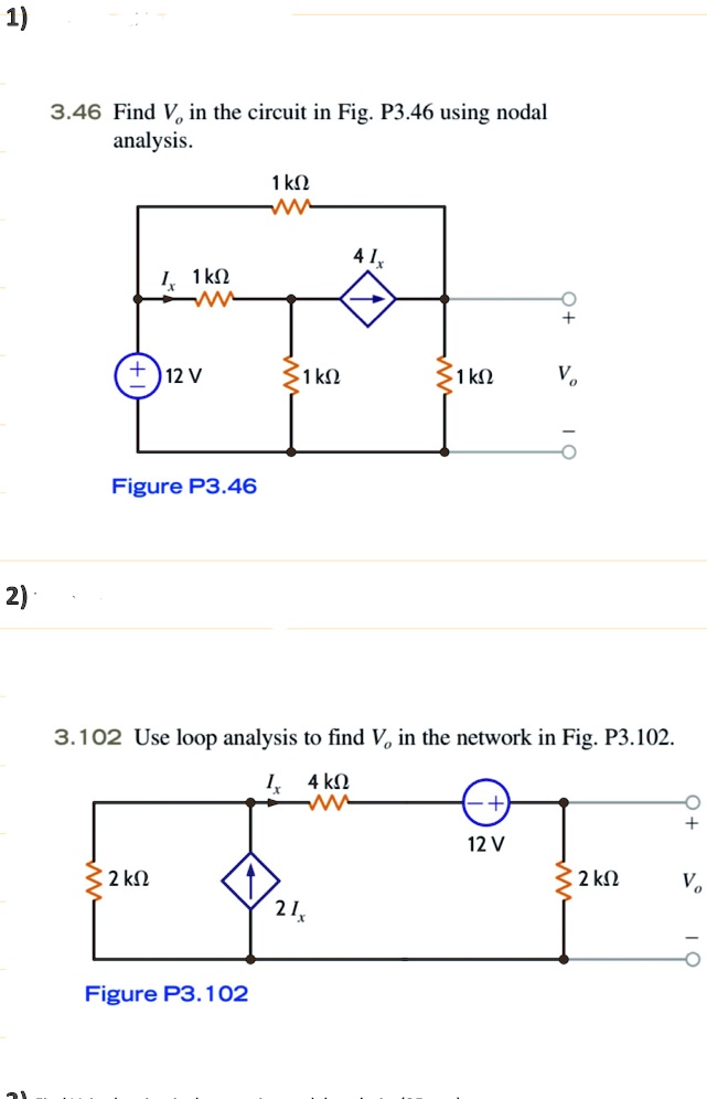 346 find vo in the circuit in fig p346 using nodal analysis figure p346 3102 use loop analysis ...