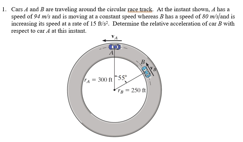 1. Cars A and B are traveling around the circular race track. At the ...