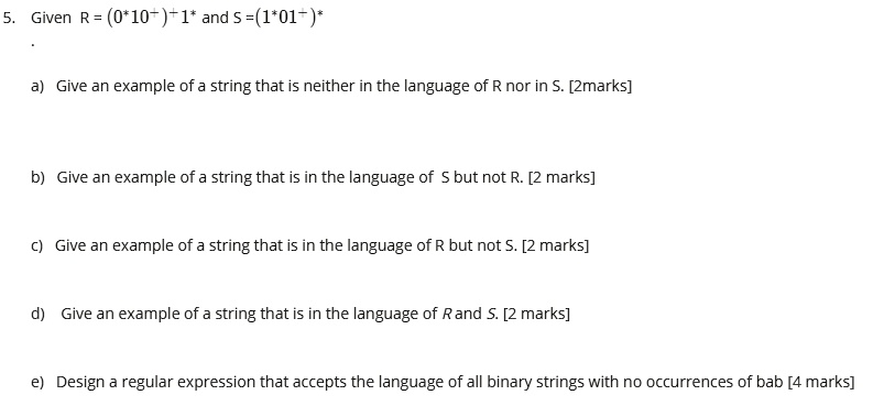 Solved Regular Expression Given R 010 1 And 101 Give An Example Of A String That