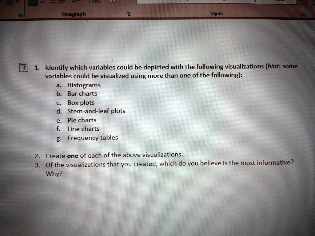 Solved Paragraph Styles Identify Which Variables Could Be Depicted With The Following