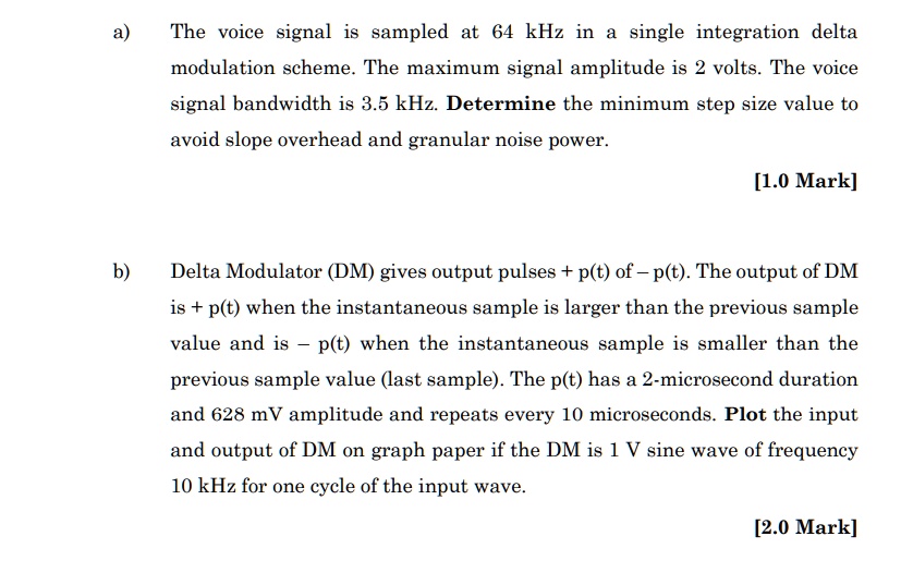 a) The voice signal is sampled at 64 kHz in a single integration delta modulation scheme. The ...