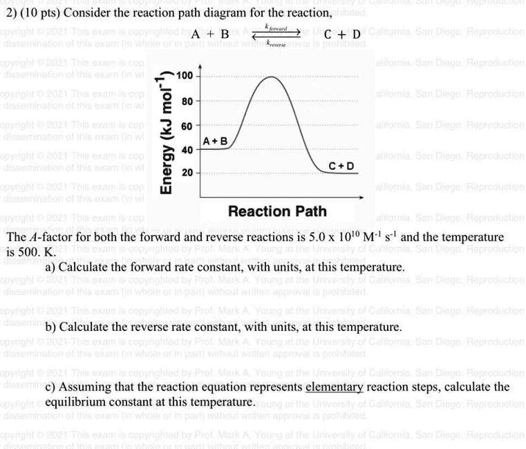SOLVED:2) (10 pts) Consider the reaction path diagram for the reaction, 4' ` C + D ' .s ...