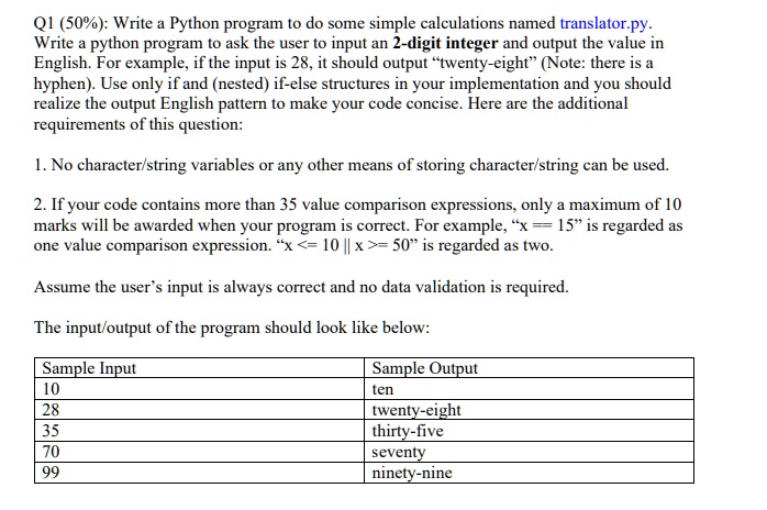 Solved Q1 50 Write A Python Program To Do Some Simple Calculations Named Translatorpy 1555