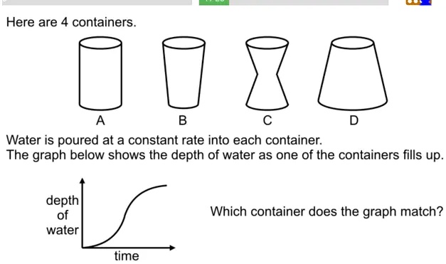 Here are 4 containers. A B C D Water is poured at a constant rate into each container. The graph ...