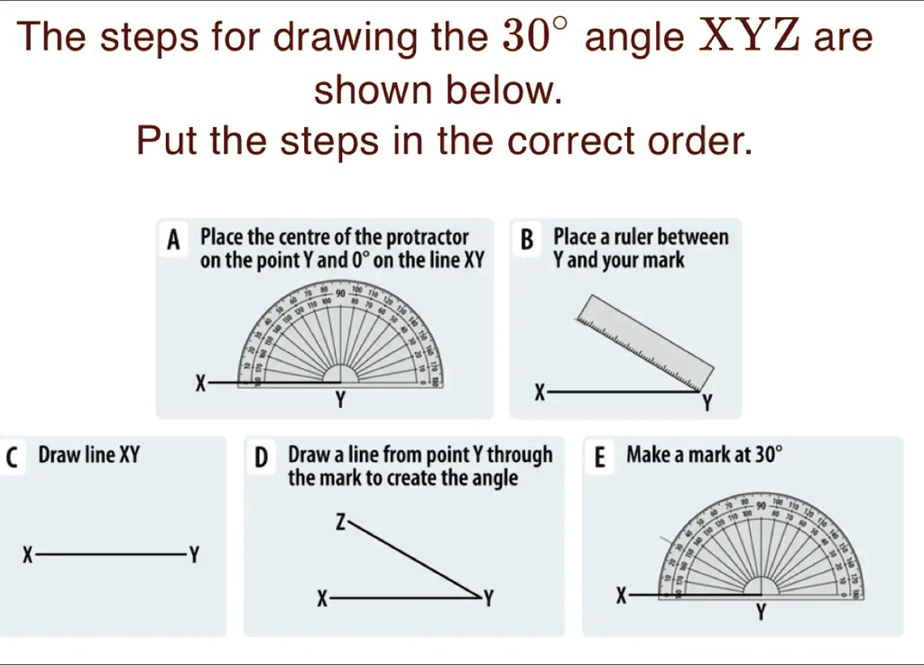 SOLVED: The steps for drawing the 30* angle XYZ are shown below. Put the steps in the correct ...