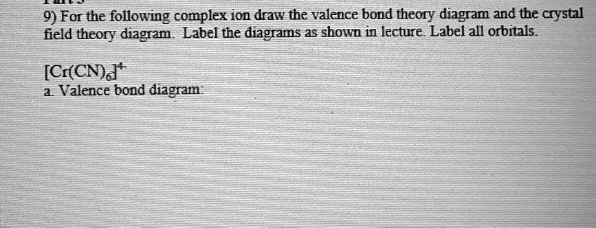 SOLVED: 9) For the following complex ion, draw the valence bond theory diagram and the crystal ...