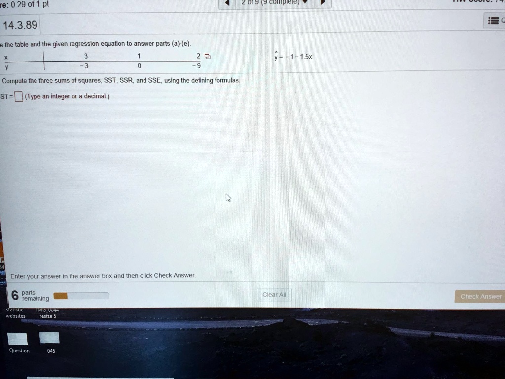 SOLVED: re: 0.29 of 2 0nJ (9 compieic) 14.3.89 the table and the given regression equation to ...