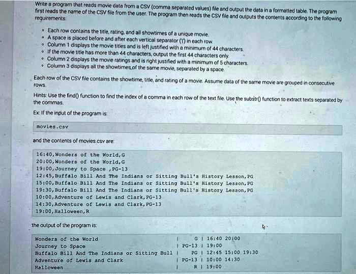 Write a program in C++ that reads movie data from a CSV (comma-separated values) file and ...