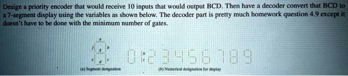 SOLVED: Design a priority encoder that would receive 10 inputs and output BCD. Then, have a ...