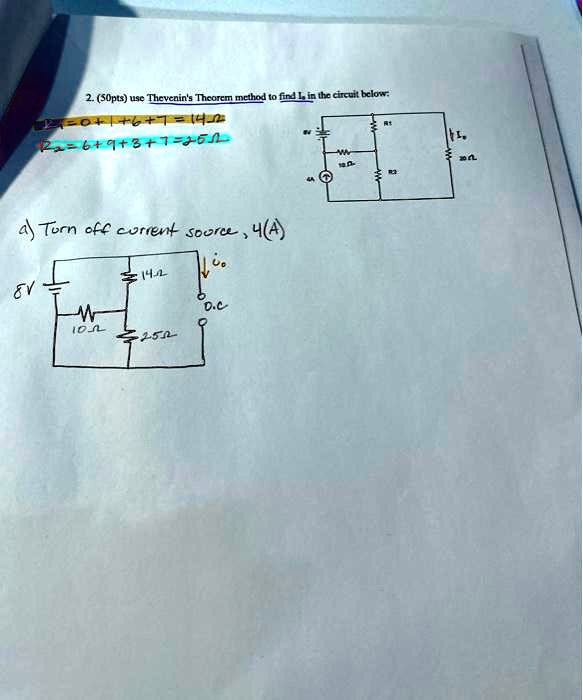 SOLVED: 2.5 Ohms use Thevenin's Theorem method to find I in the circuit below 6 + 9 + 3 + 7 ...