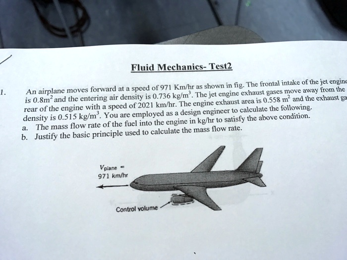 1. Fluid Mechanics- Test2 An airplane moves forward at a speed of 971 ...