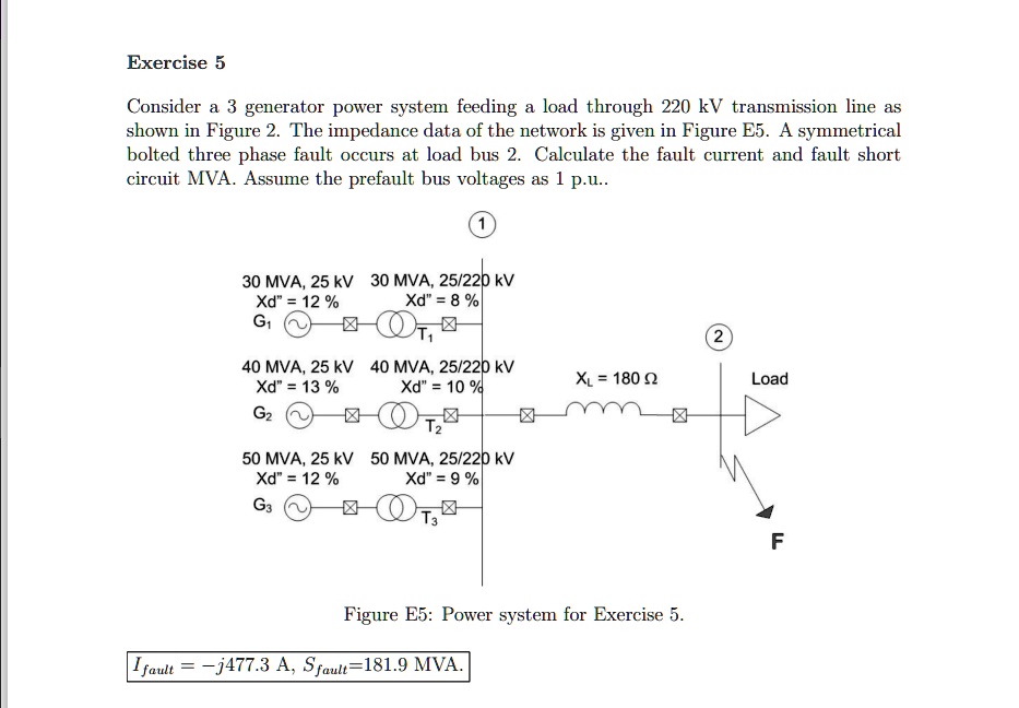 Exercise 5 Consider a 3 generator power system feeding a load through 220 kV transmission line ...