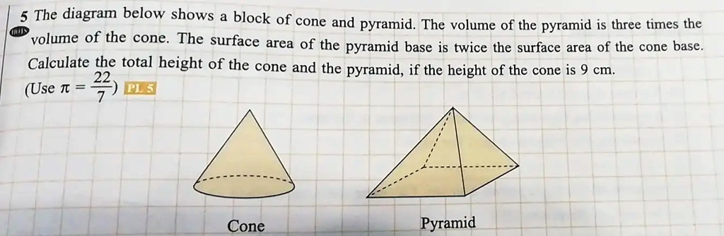 5 The diagram below shows a block of cone and pyramid. The volume of ...