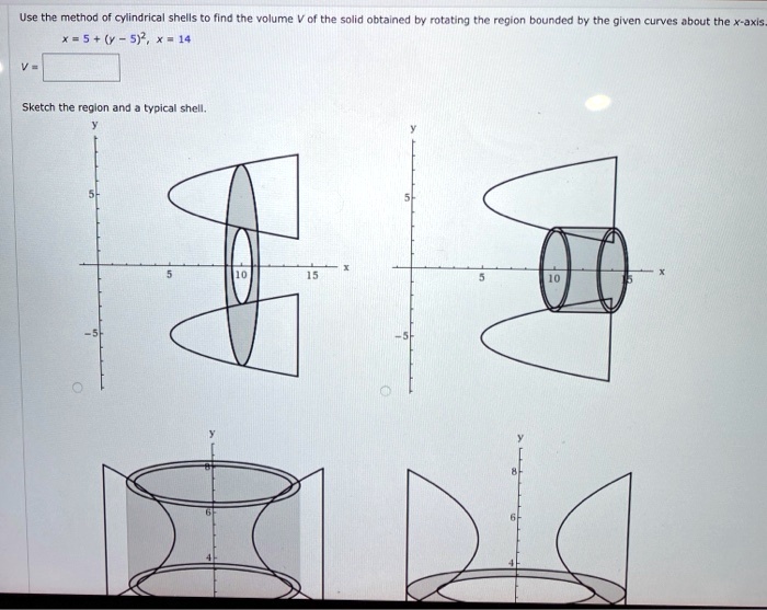 SOLVED: Use the method of cylindrical shells to find the volume of the ...