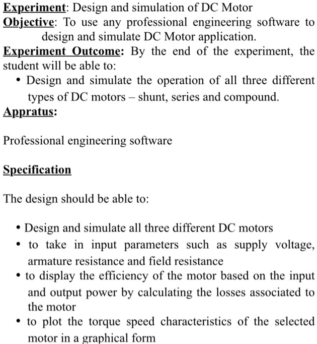 SOLVED: Experiment: Design and simulation of DC Motor Objective: To use ...