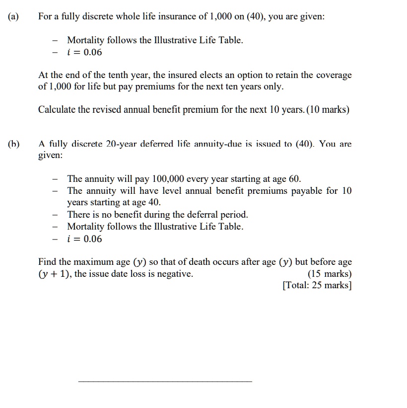 a for a fully discrete whole life insurance of 1000 on 40 you are given ...