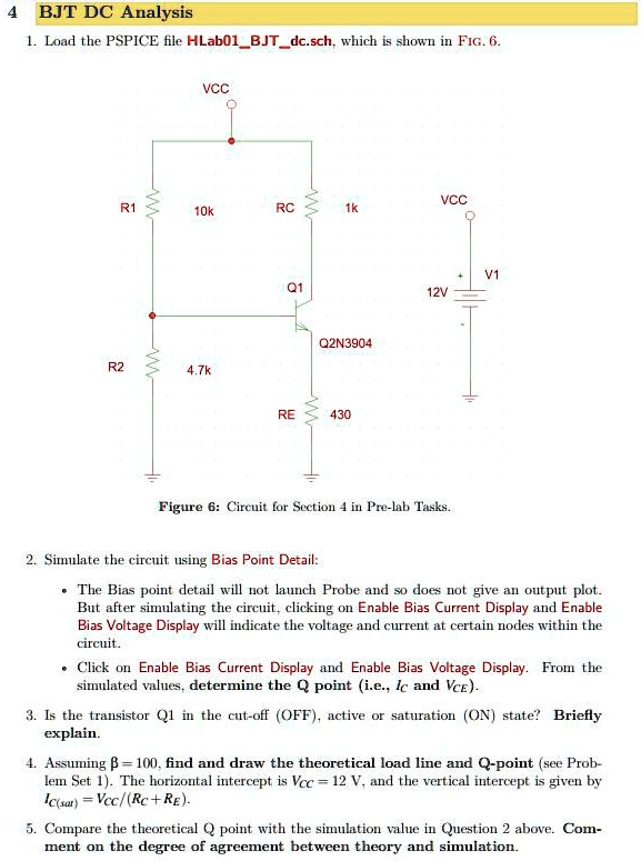 SOLVED: BJT DC Analysis Load the PSPICE file HLabOl BJTdcsc.h, which is shown in FIG. 6. VCC VCC ...