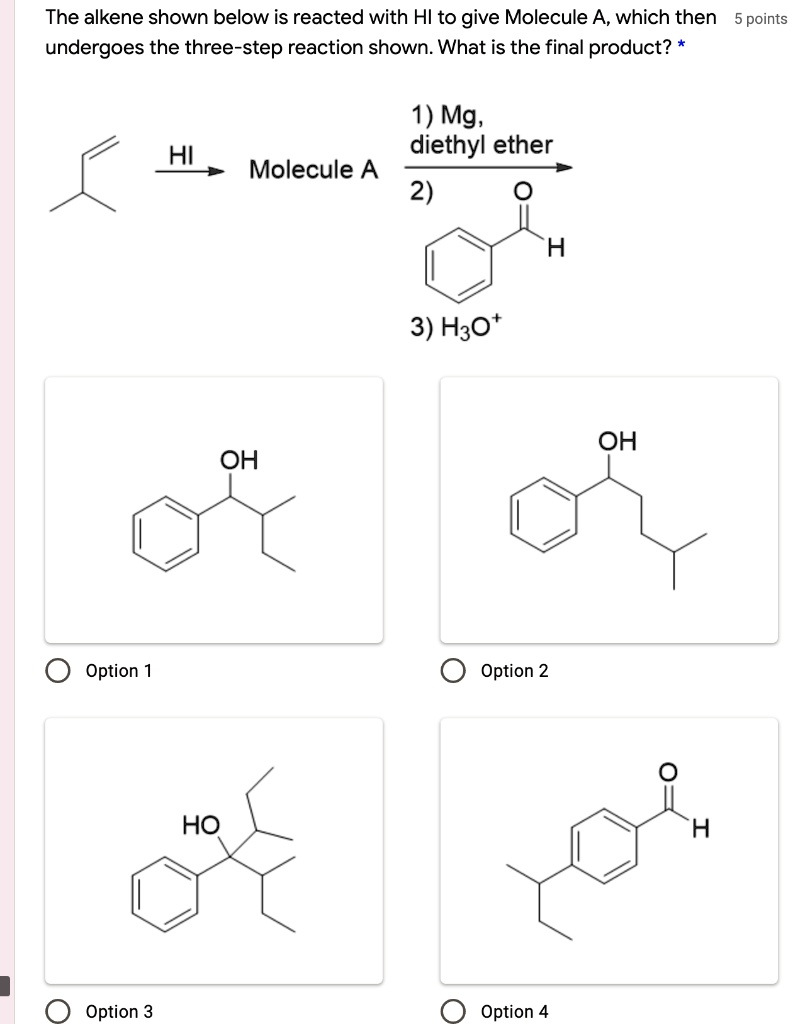 The alkene shown below is reacted with HI to give Molecule A, which ...