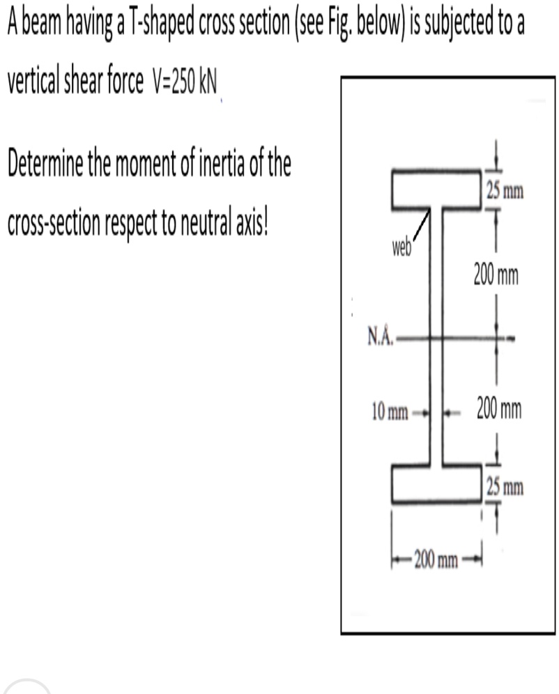 a beam having a t shaped cross section see fig below is subjected to a vertical shear force v250 ...