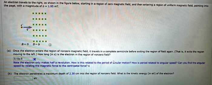 SOLVED: The page, with a magnitude of b = 1.95 mT. An electron travels to the right, as shown in ...