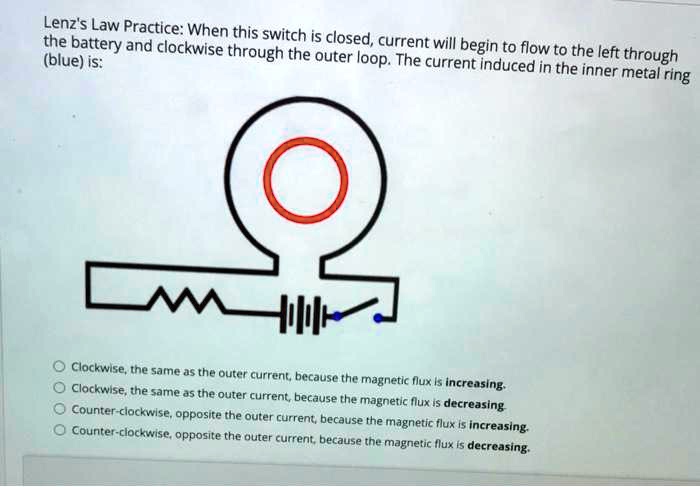 SOLVED: Lenz's Law and the Battery Practice When this switch is closed ...