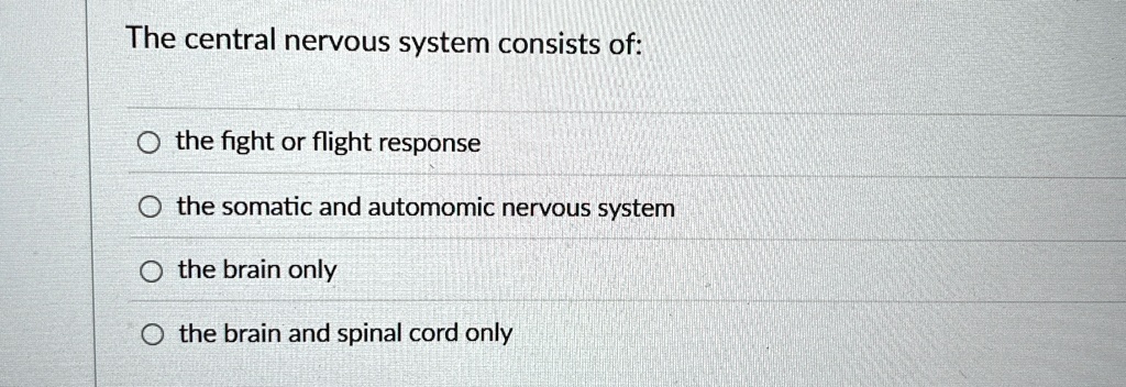 The central nervous system consists of: the fight or flight response ...