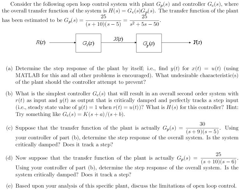 Consider The Following Open Loop Control System Consider The Following Open Loop Control System