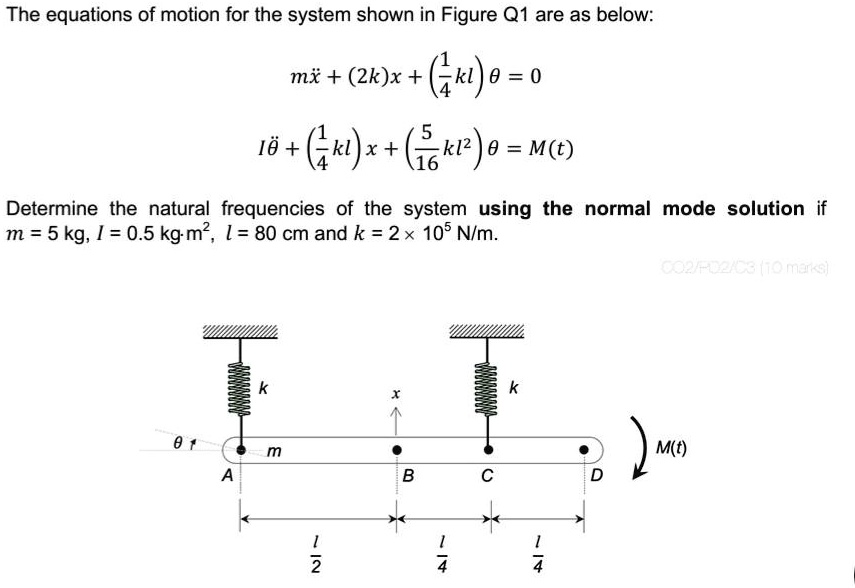 The equations of motion for the system shown in Figure Q1 are as below ...