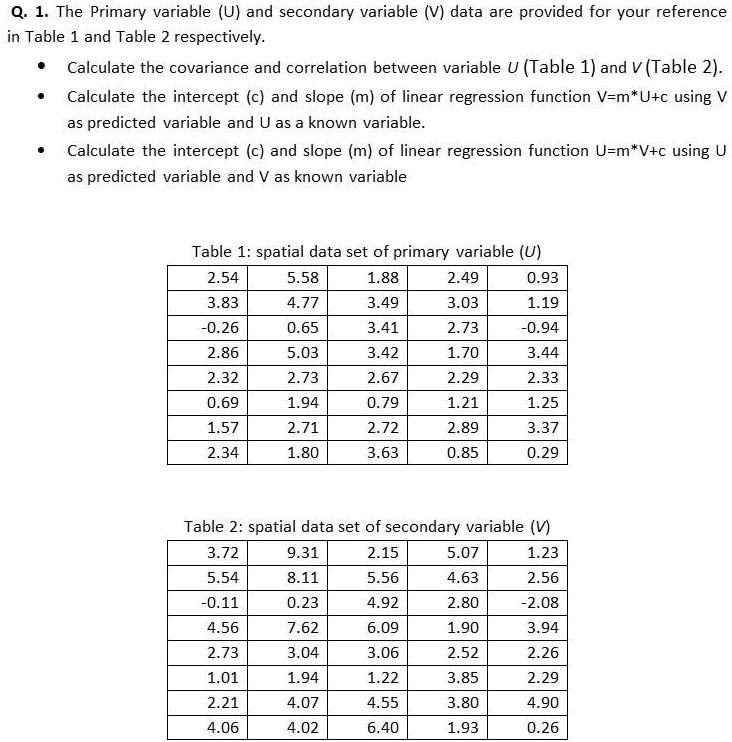 q 1 the primary variable u and secondary variable v data are provided ...