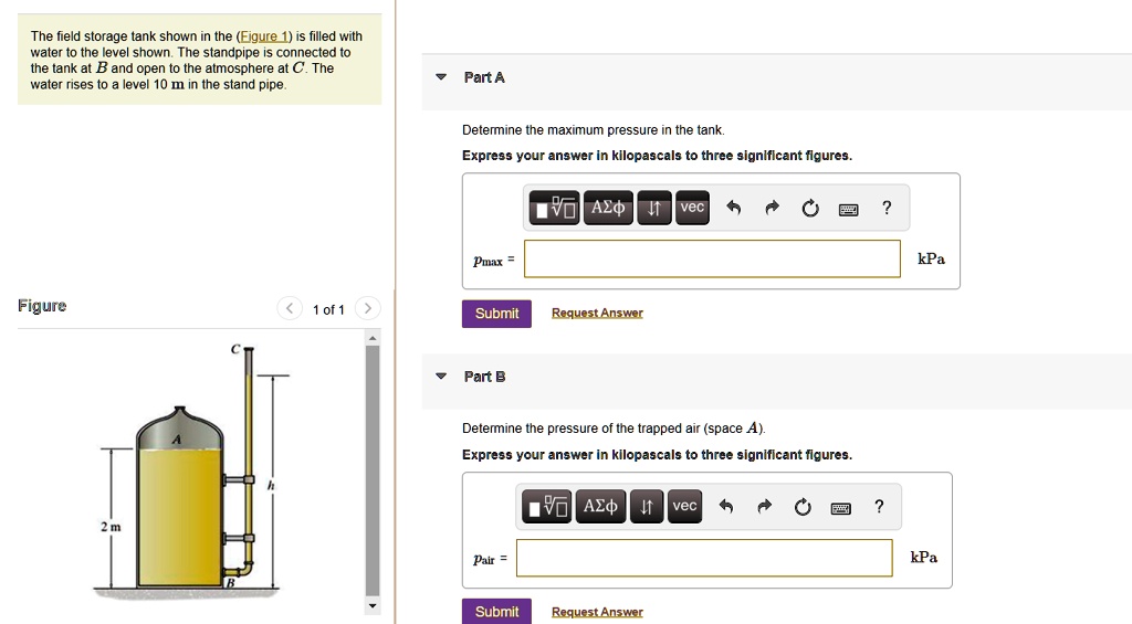 the field storage tank shown in the eigure 1 is filled with water to ...