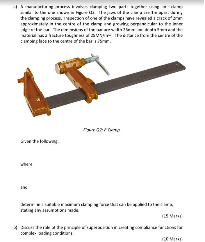 a manufacturing process involves clamping two parts together using an f ...