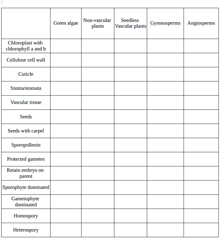 SOLVED: Non-vascular Seedless Green algae, Gymnosperms, and Vascular ...