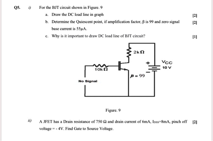 Q5. i) For the BJT circuit shown in Figure 9: a. Draw the DC load line ...