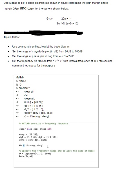 Solved Use Matlab To Plot A Bode Diagram As Shown In The Figure And Determine The Gain Margin