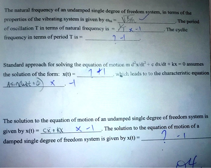 SOLVED: The natural frequency of an undamped single degree of freedom ...