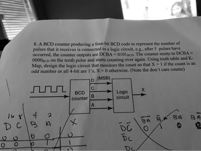 8a bcd counter producing a four bit bcd code to represent the number of pulses that it receives ...